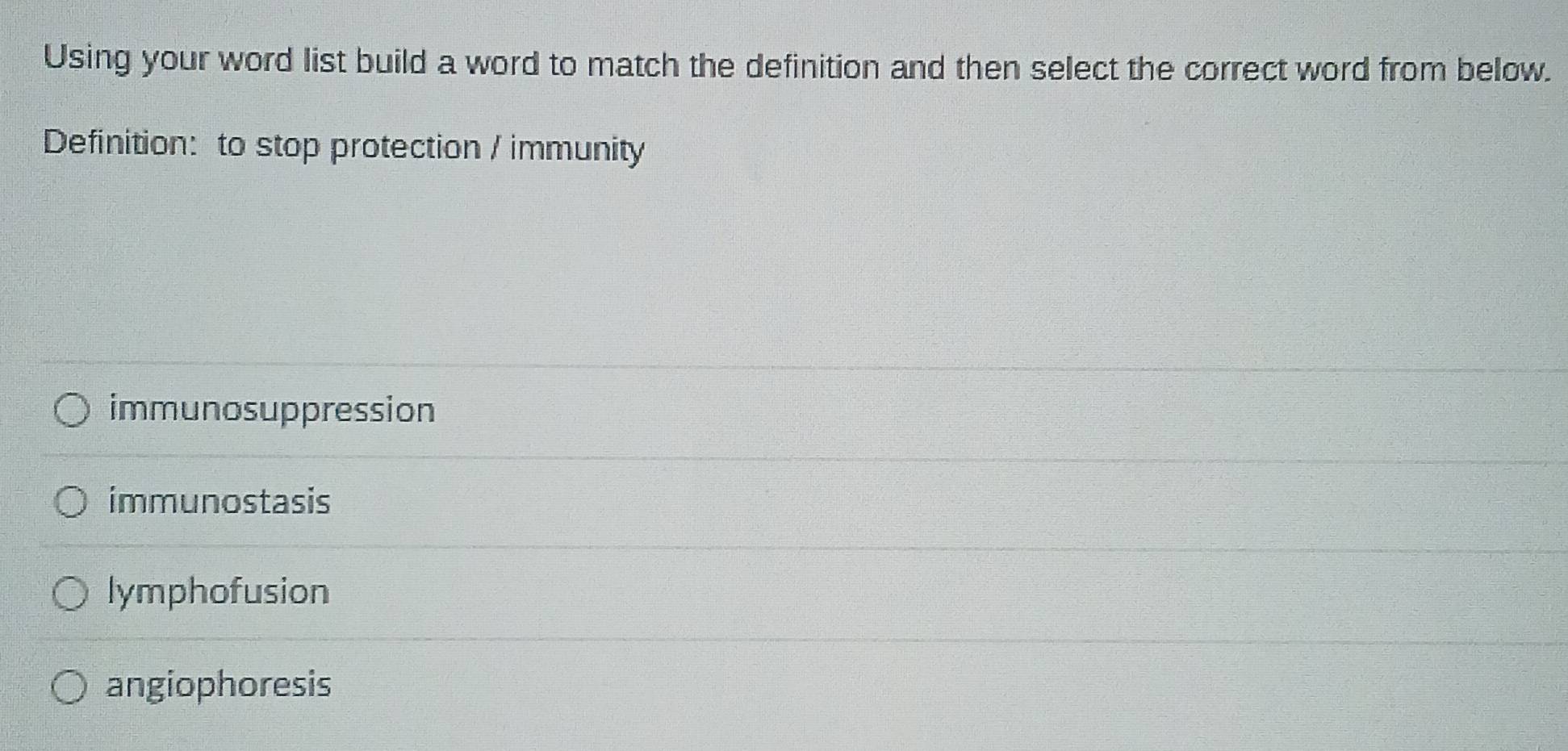Solved: Using your word list build a word to match the definition and ...