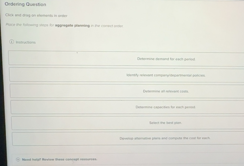 Solved: Ordering Question Click and drag on elements in order Ploce the following steps for ...