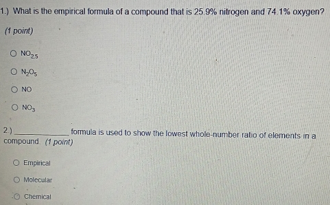 Solved: 1.) What is the empirical formula of a compound that is 25.9% ...