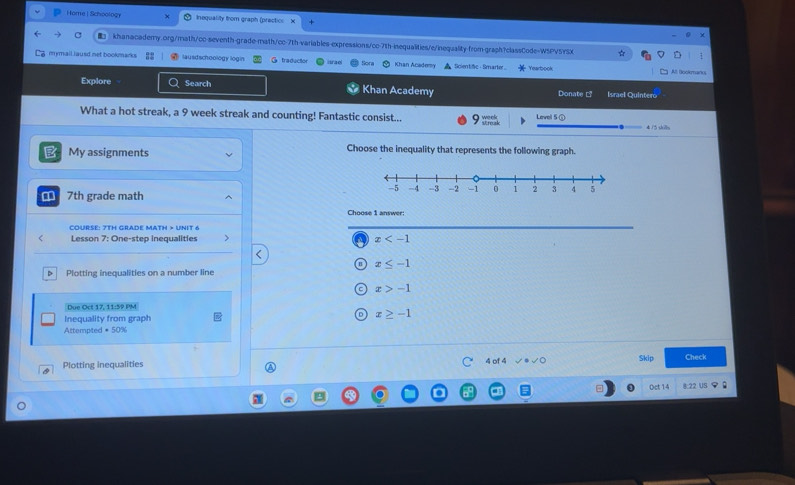 Solved: Home | Schoology Inequality from graph (prectics khanacademy ...