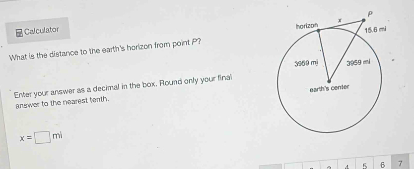 Solved: Calculator What is the distance to the earth's horizon from point P? Enter your answer a ...