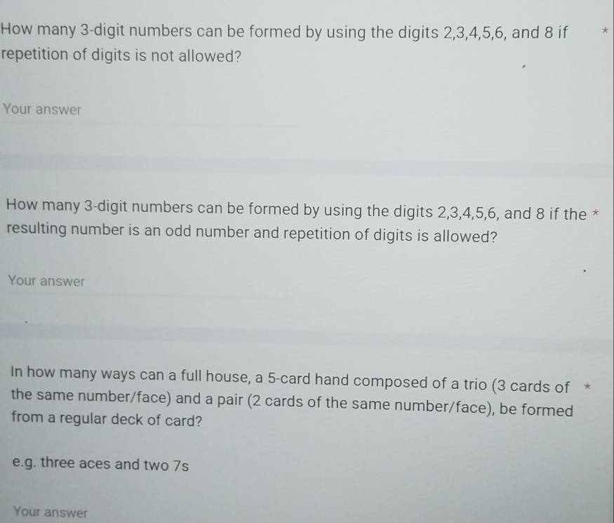 Solved: How many 3 -digit numbers can be formed by using the digits 2, 3, 4, 5, 6, and 8 if ...