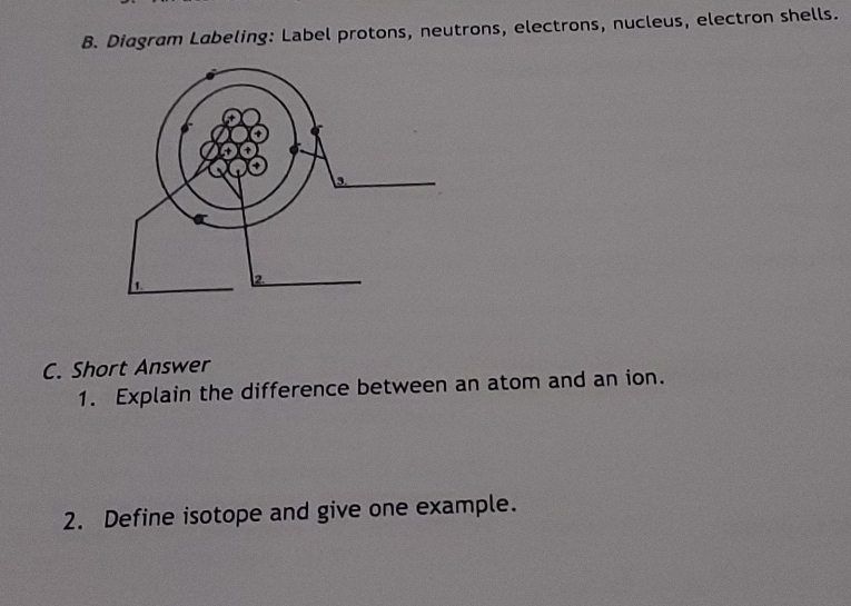 Solved: Diagram Labeling: Label protons, neutrons, electrons, nucleus ...