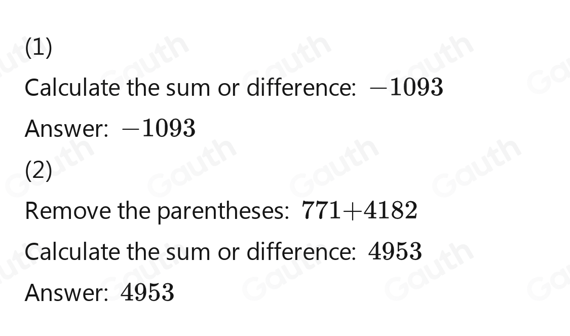 Solved: Calculate a) -10,844+9751 b) 771--4182 [Math]