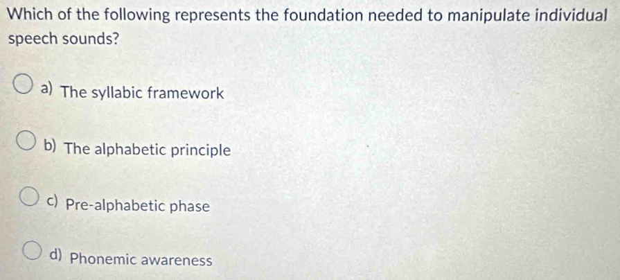 Solved: Which of the following represents the foundation needed to ...