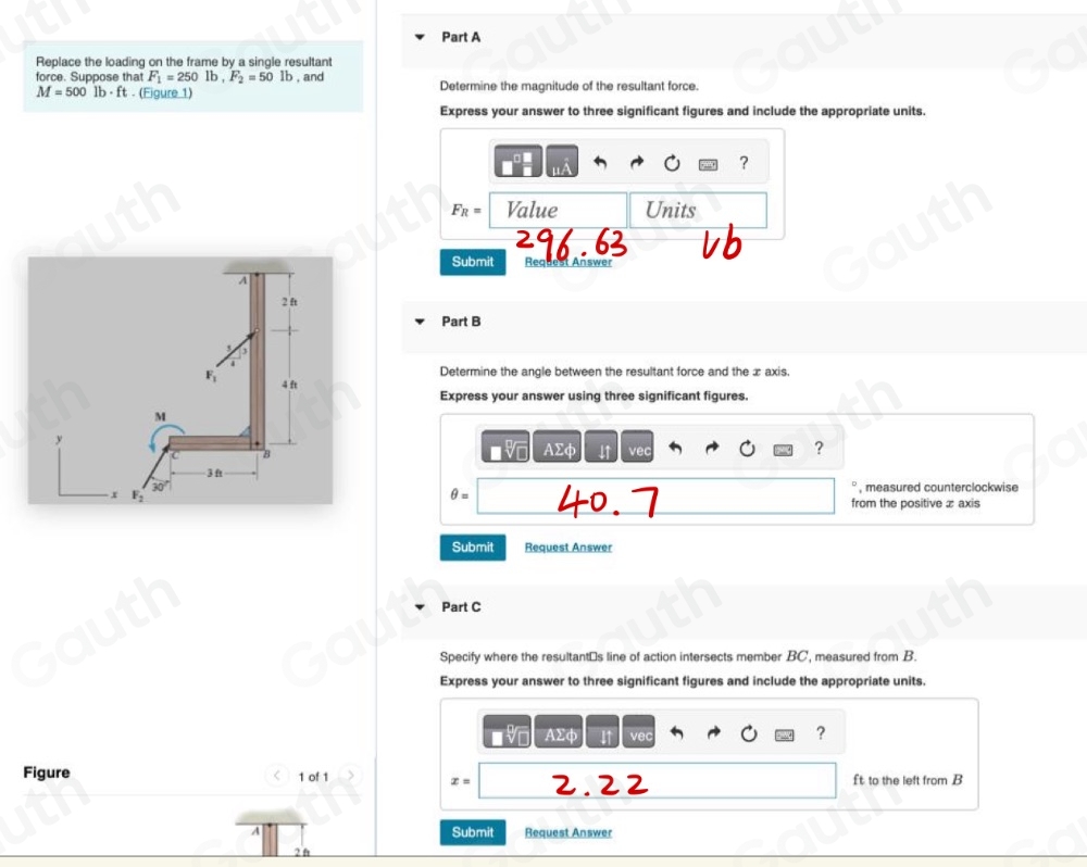 Solved: Problem 4.126 Part A Replace the loading on the frame by a single resultant force ...