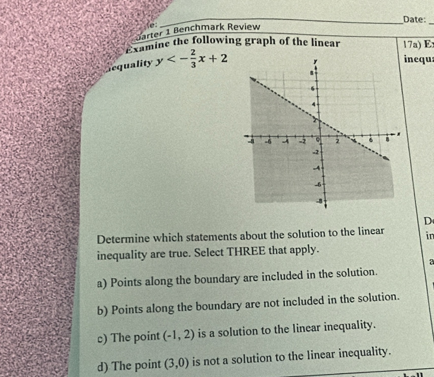Solved: Date: ie: Darter 1 Benchmark Review _ Examine the following ...