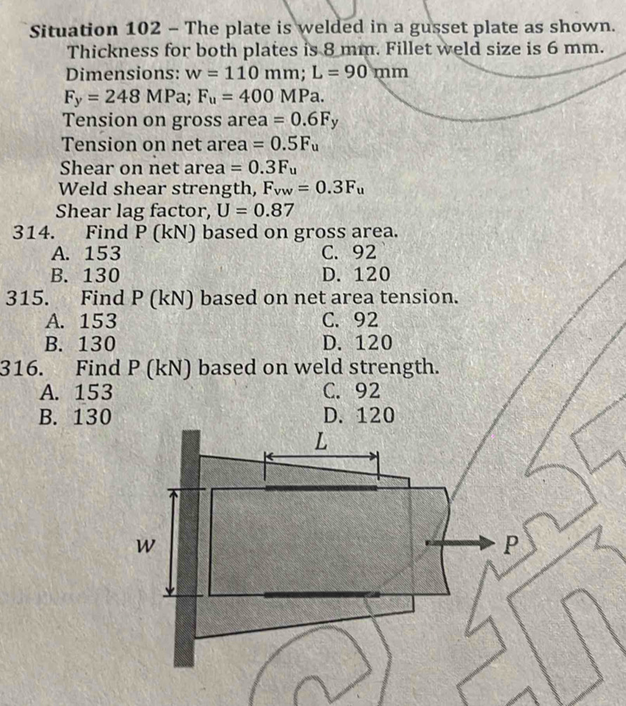 Solved: Situation 102 - The plate is welded in a gusset plate as shown ...