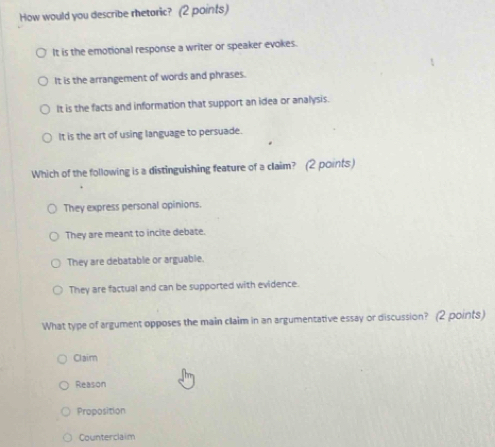 Solved: How would you describe rhetoric? (2 points) It is the emotional ...