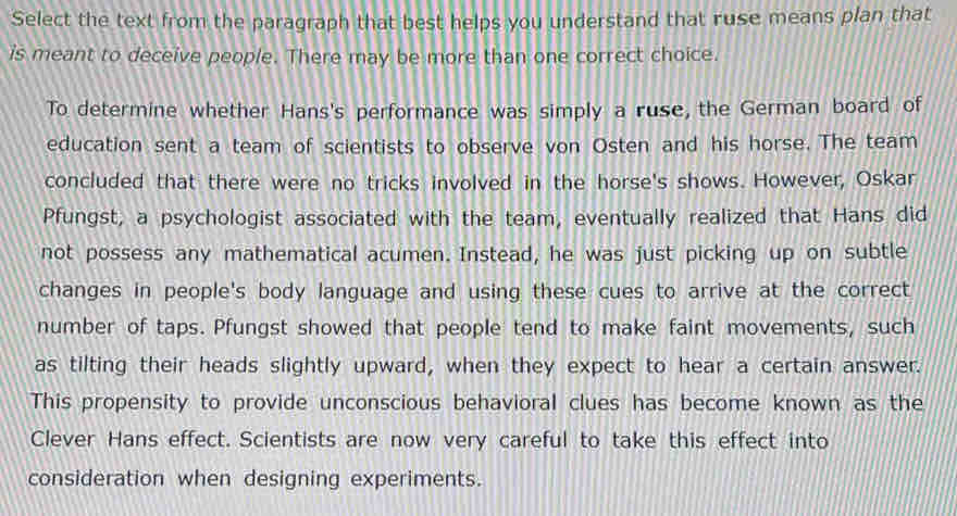 Solved: Select the text from the paragraph that best helps you ...