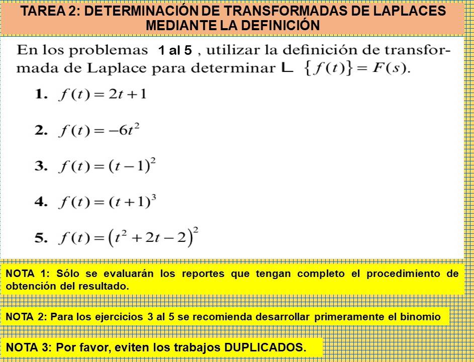 Resuelto:TAREA 2: DETERMINACIÓN DE TRANSFORMADAS DE LAPLACES MEDIANTE ...