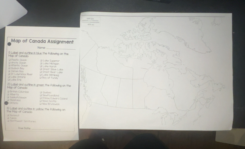Solved: 600 km 400 m Map of Canada Assignment Name _ 1) Label and ...