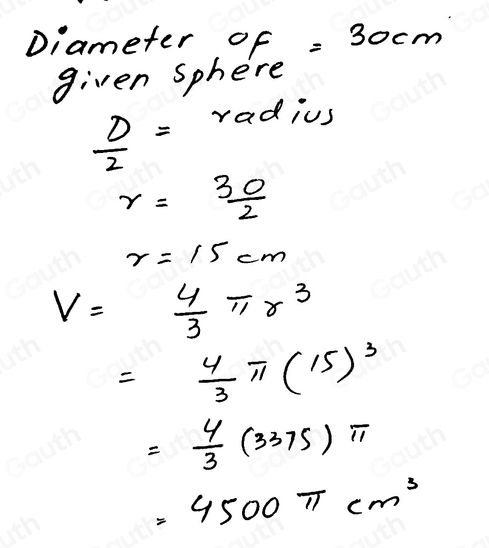 Solved: volume of a sphere = 4/3 π r^3 , where r is the radius. The ...