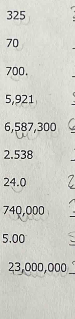 Solved: 325 70 700. 5,921 6,587,300 _ 2.538 24.0 740,000 5.00 ...
