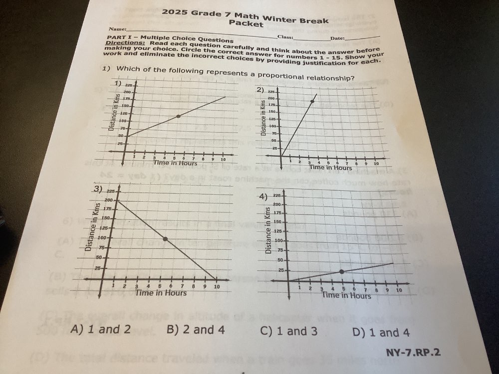 Solved: 2025 Grade 7 Math Winter Break Packet Name:_ Class: PART I ...