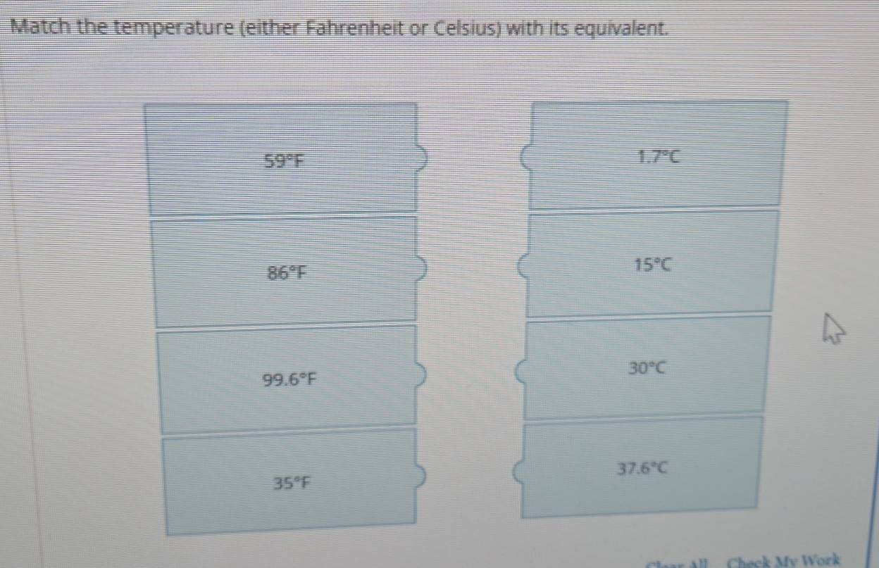 Solved: Match the temperature (either Fahrenheit or Celsius) with its ...