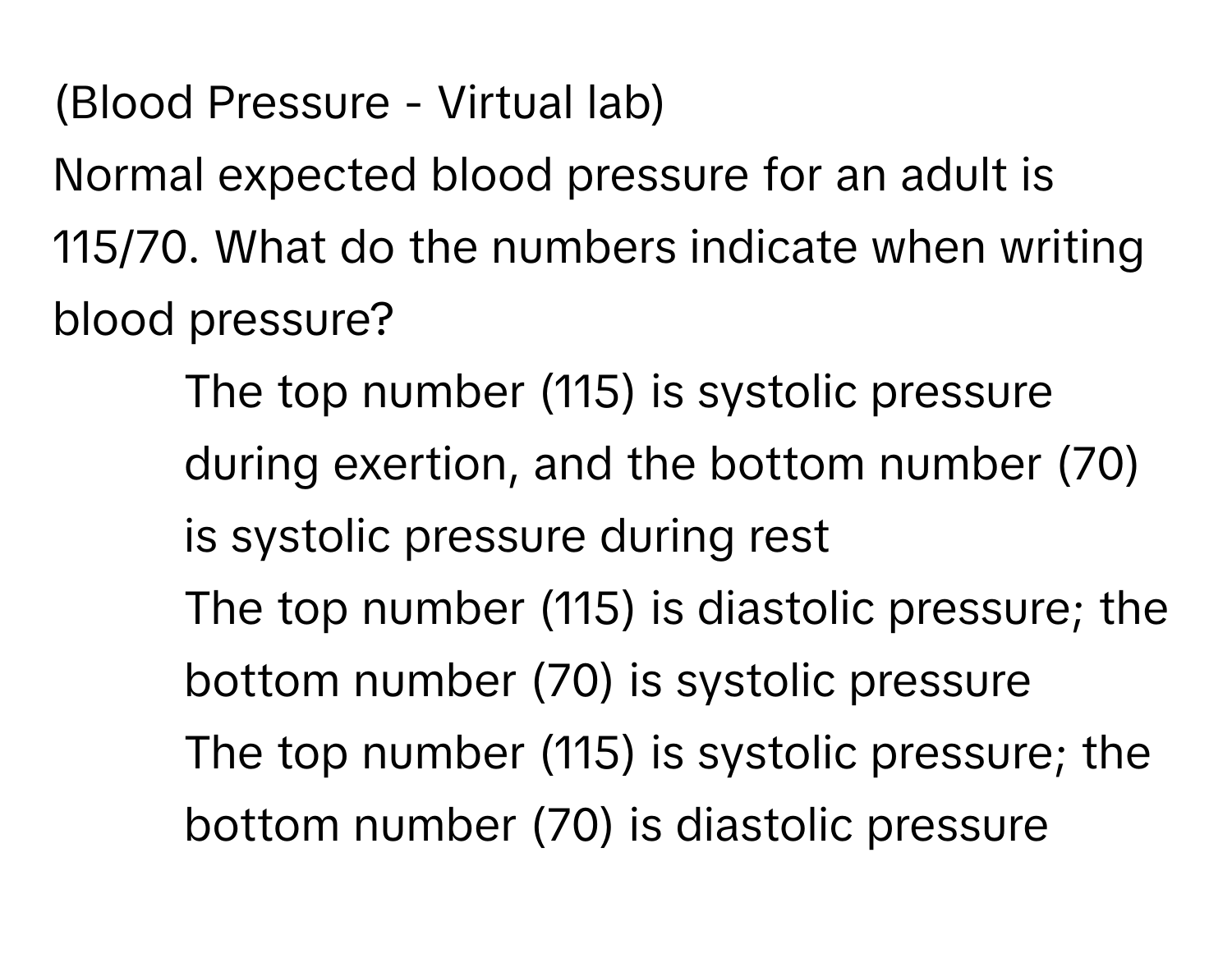 Solved: (Blood Pressure - Virtual lab) Normal expected blood pressure ...