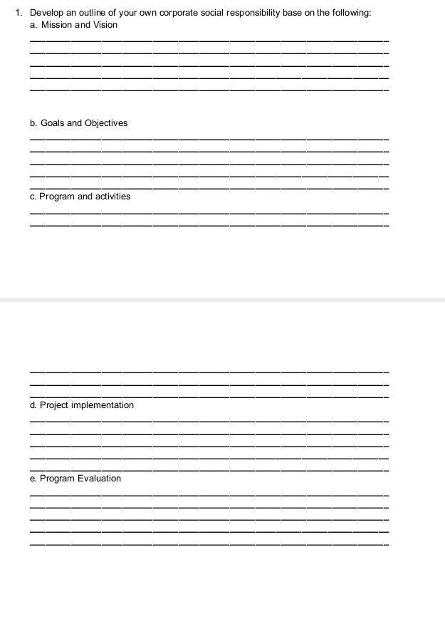 Solved: Develop an outline of your own corporate social responsibility ...