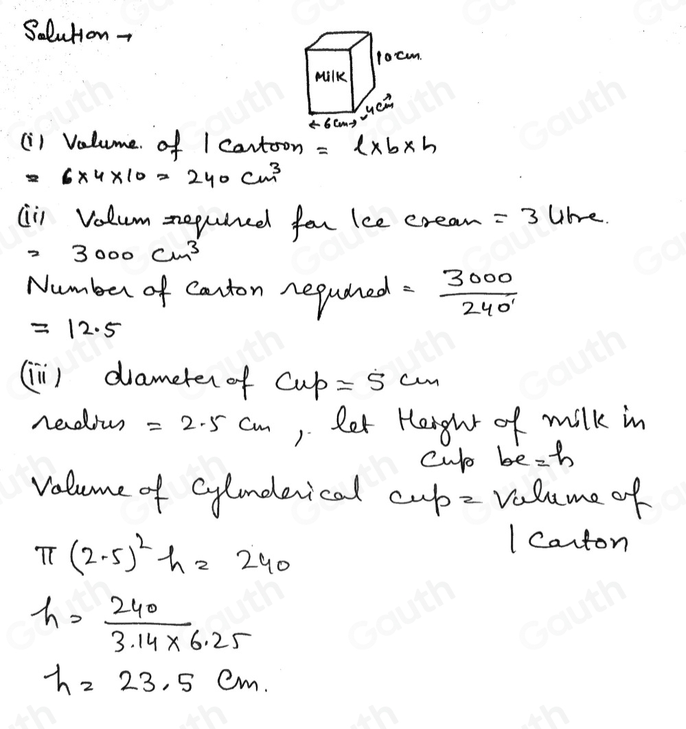 Solved: Fresh Farms Dairy sells milk in cartons in the shape of a ...