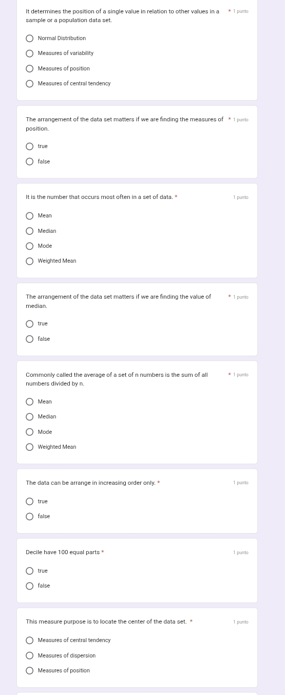 Solved: It determines the position of a single value in relation to other values in a * 1 punto ...