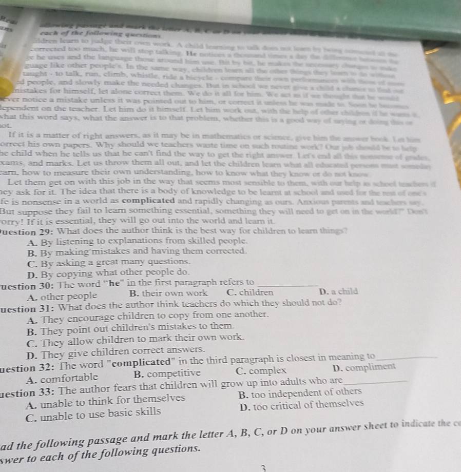 Giải quyết:Rea pwing passnge and wark the tee each of the following ...