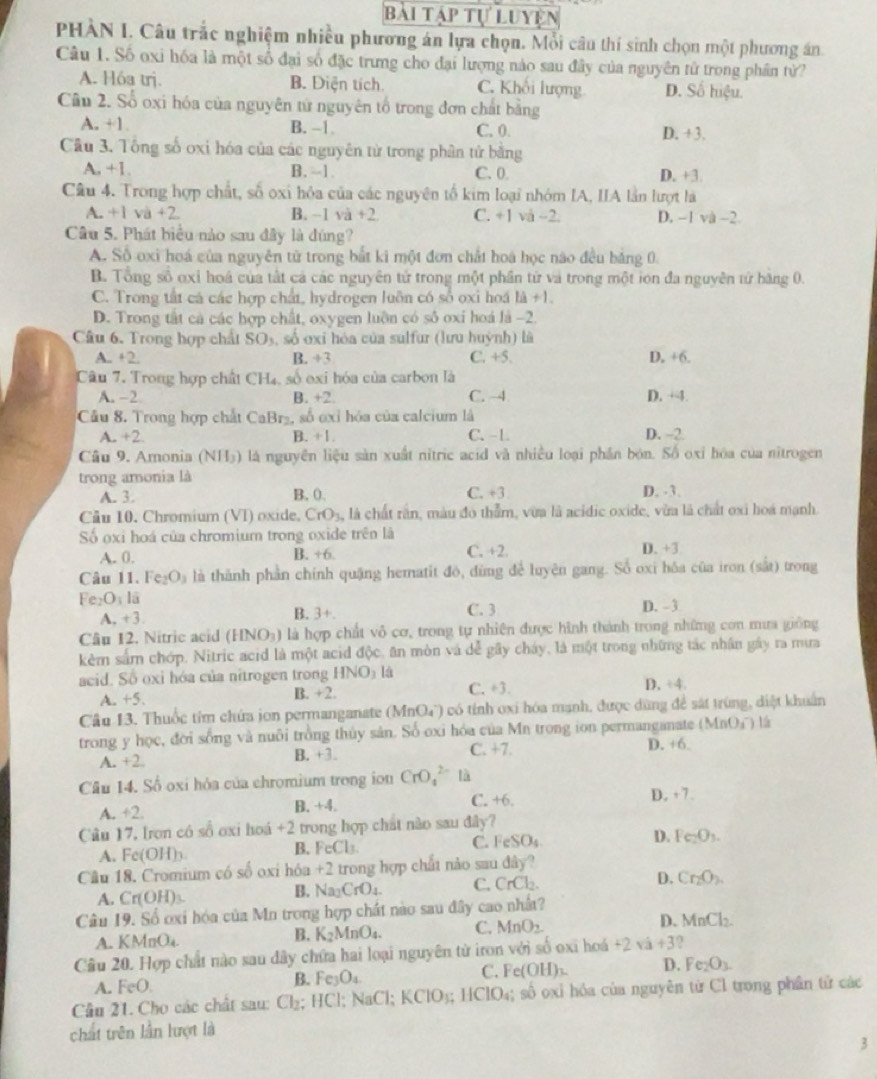Giải quyết:bài tập tự luyện PHÀN I. Câu trắc nghiệm nhiều phương án lựa ...