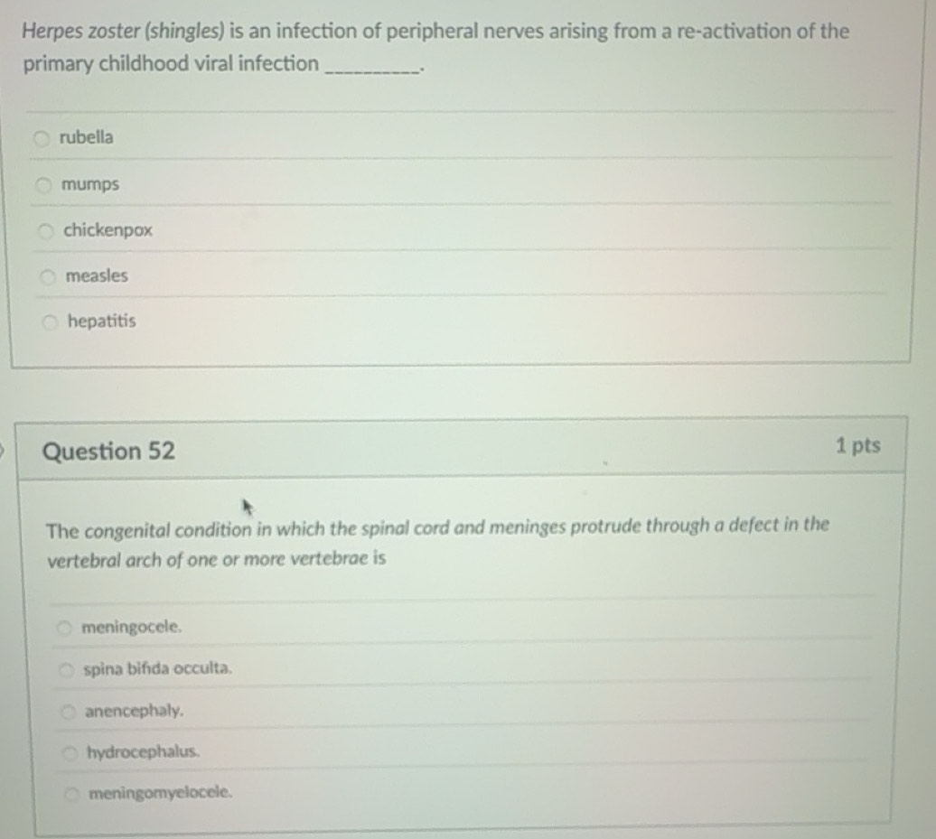 Solved: Herpes zoster (shingles) is an infection of peripheral nerves ...
