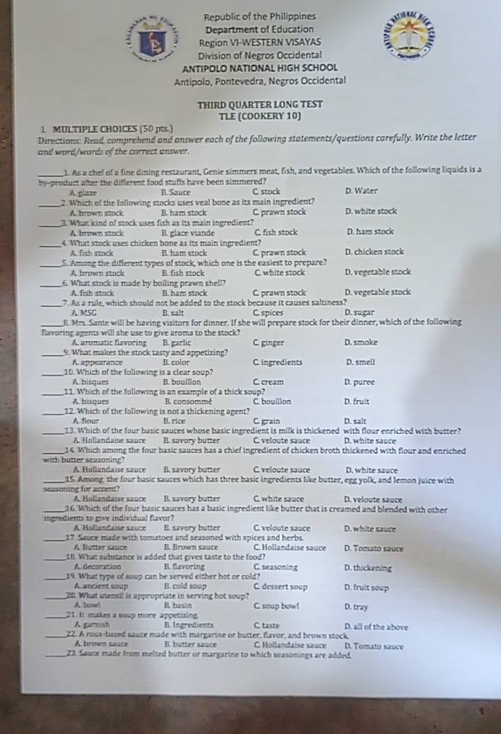 Solved: Republic of the Philippines Department of Education Region VI ...