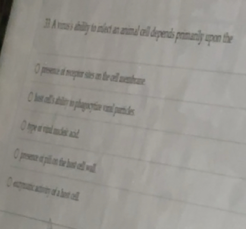 Solved: A virus's ability to inlect an animal cell depends primarily ...