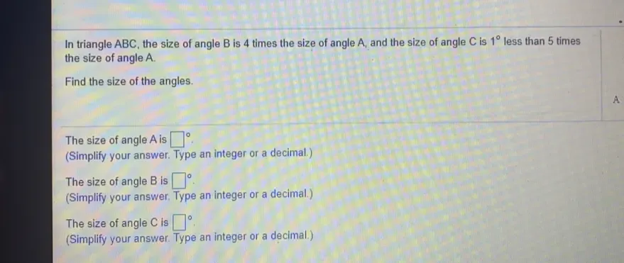 Solved: In triangle ABC, the size of angle B is 4 times the size of ...
