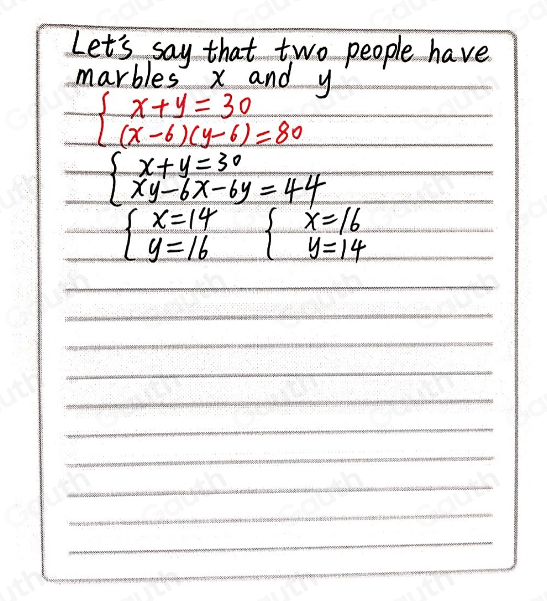 Selesai:Before starting a game, Salmiah and Devi had a total of 30 marbles. Then, each of them los