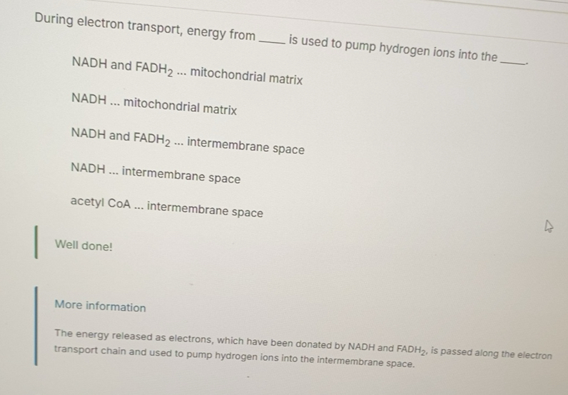 Solved: During electron transport, energy from _is used to pump ...