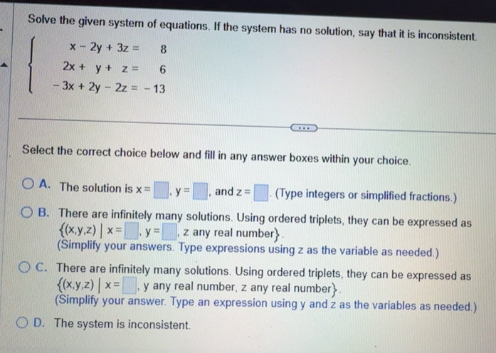 Solved: Solve the given system of equations. If the system has no ...