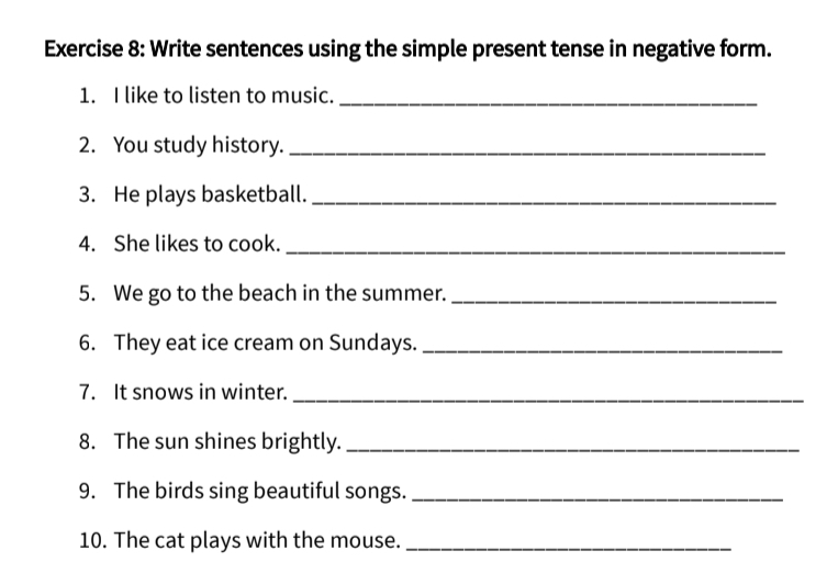 Resuelto:Write sentences using the simple present tense in negative ...