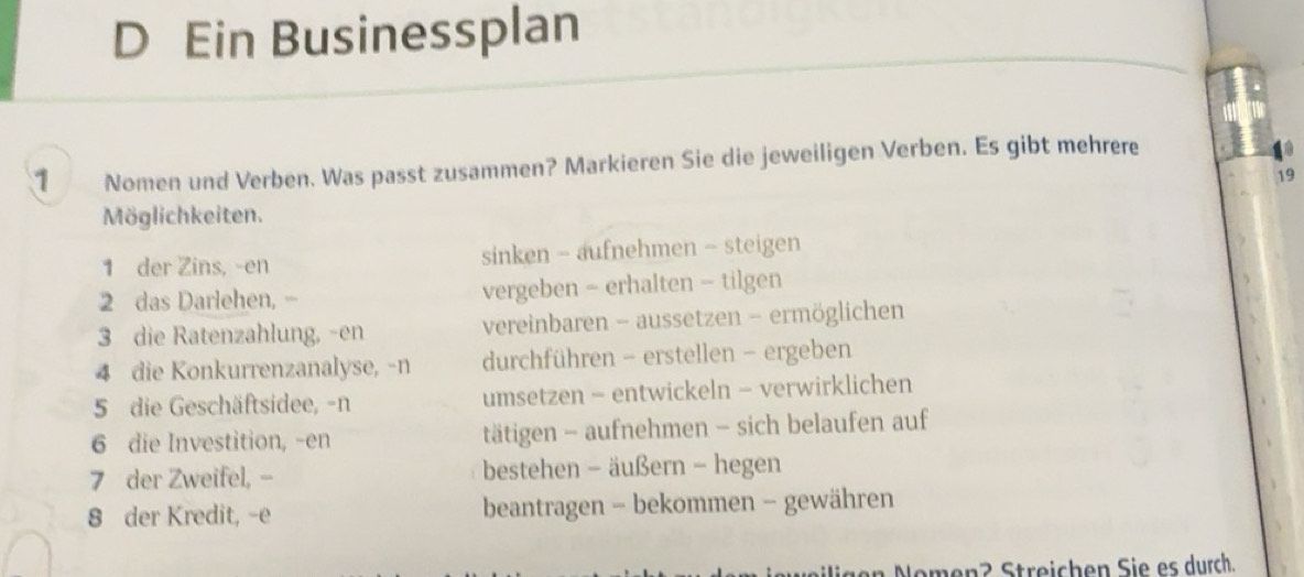 Gelöst:Ein Businessplan 1 Nomen und Verben. Was passt zusammen ...