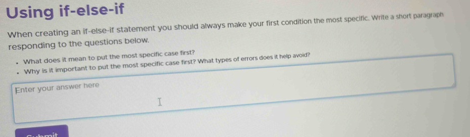 Solved: Using if-else-if When creating an if-else-if statement you ...