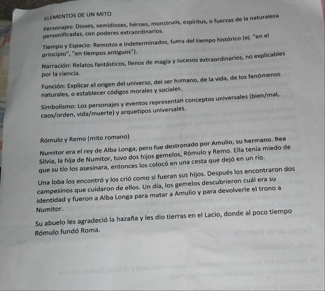 Resuelto:ELEMENTOS DE UN MITO Personajes: Dioses, semidioses, héroes ...