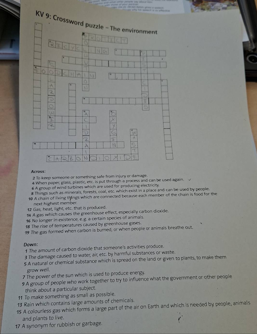Gelöst:KV 9: Crossword puzzle - The environment Across: 2 To keep ...