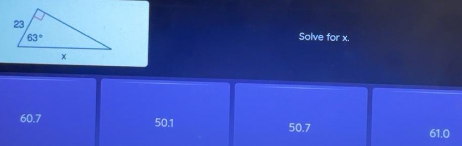 Gelöst:Solve for x. 60.7 50.1 50.7 61.0