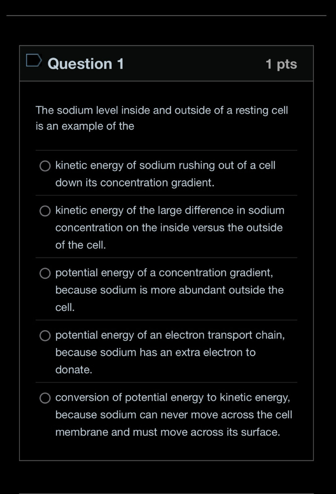 Solved: The sodium level inside and outside of a resting cell is an ...