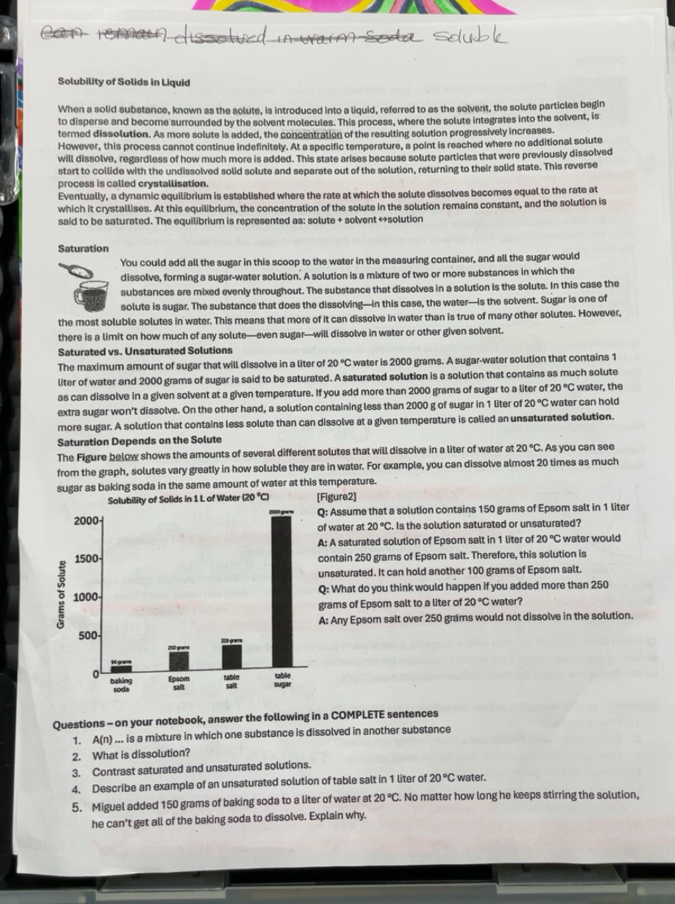 Solved: Solubility of Solids in Liquid When a solid substance, known as ...