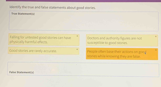 Solved: Identify the true and false statements about good stories. True ...