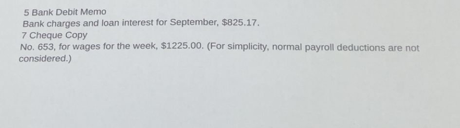 Solved: Bank Debit Memo Bank charges and loan interest for September ...