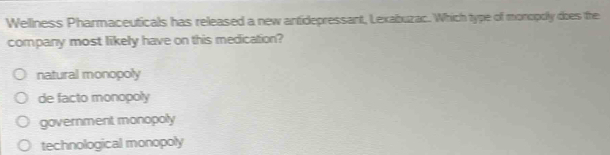 Solved: Welliness Pharmaceuticals has released a new antidepressant ...