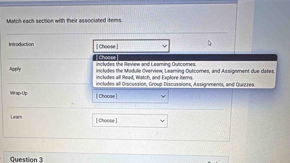 Solved: Match each section with their associated items. Question 3 [Others]