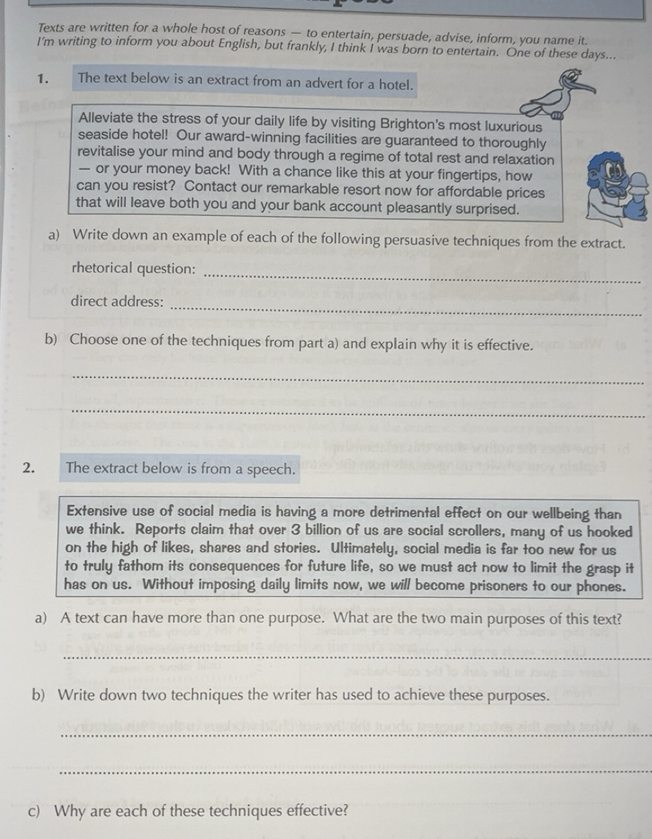 Solved: Texts are written for a whole host of reasons — to entertain ...