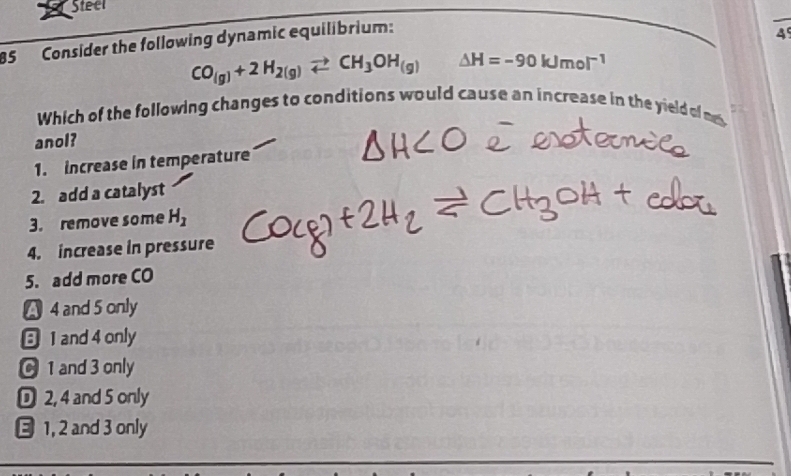 Risolto:Steer 85 Consider the following dynamic equilibrium: 4 CO_(g ...