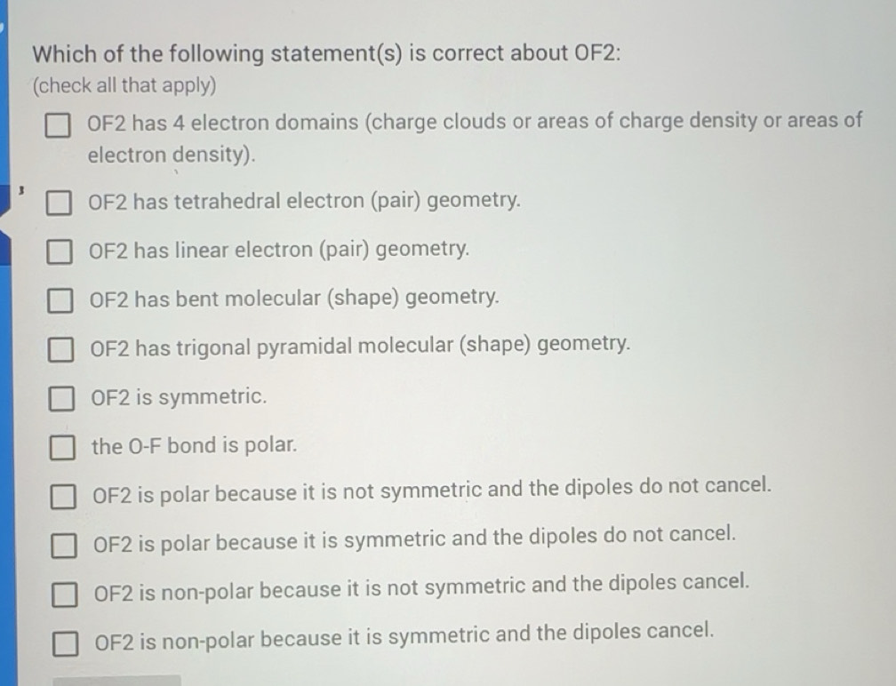 Solved: Which of the following statement(s) is correct about OF2 ...