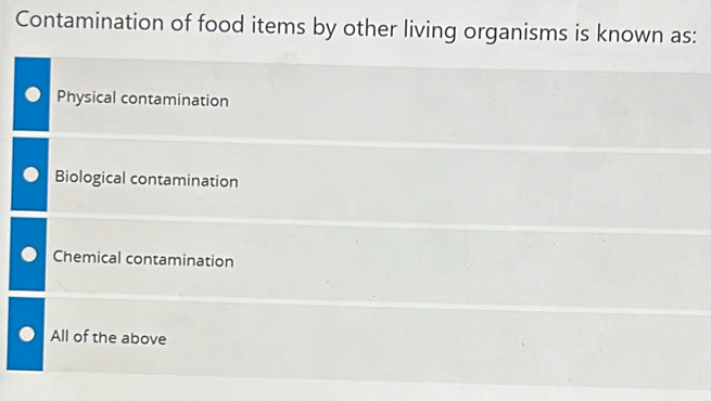 Solved: Contamination of food items by other living organisms is known ...
