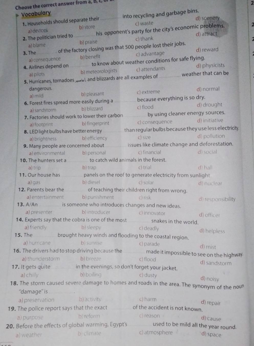 Solved: Choose the correct answer from a, B, ξ, U 2 Vocabulary 1 ...